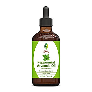 SVA Peppermint Essential Oil – 4 Fl Oz – 100% Natural Peppermint Oil - for Diffuser, Hair Care, Face, Skin Care, Aromatherapy, Scalp and Body Massage, Soap and Candle Making - with Dropper