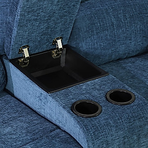 SIENWIEY Blue Linen Fabric Reclining Sofa for Living Room Furniture, Double Recliner Loveseat 2 Seats Couch with Storage Console/Two Cup Holders/Linen Fabric