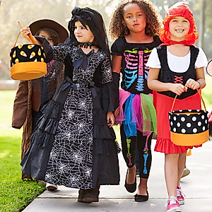 2 Pieces Trick or Treat Bags Halloween Candy Buckets Fabric Candy Tote Bags for Halloween Supplies, 2 Styles (Corn and Dot)