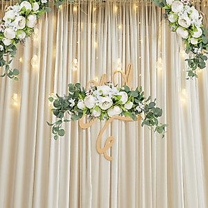 HiiARug Artificial Peony Flower Swag, 31 Inch Decorative Swag with Peonies Hydrangeas Eucalyptus Leaves for Home Room Garden Lintel Wedding Arch Party Decor (White, 31")