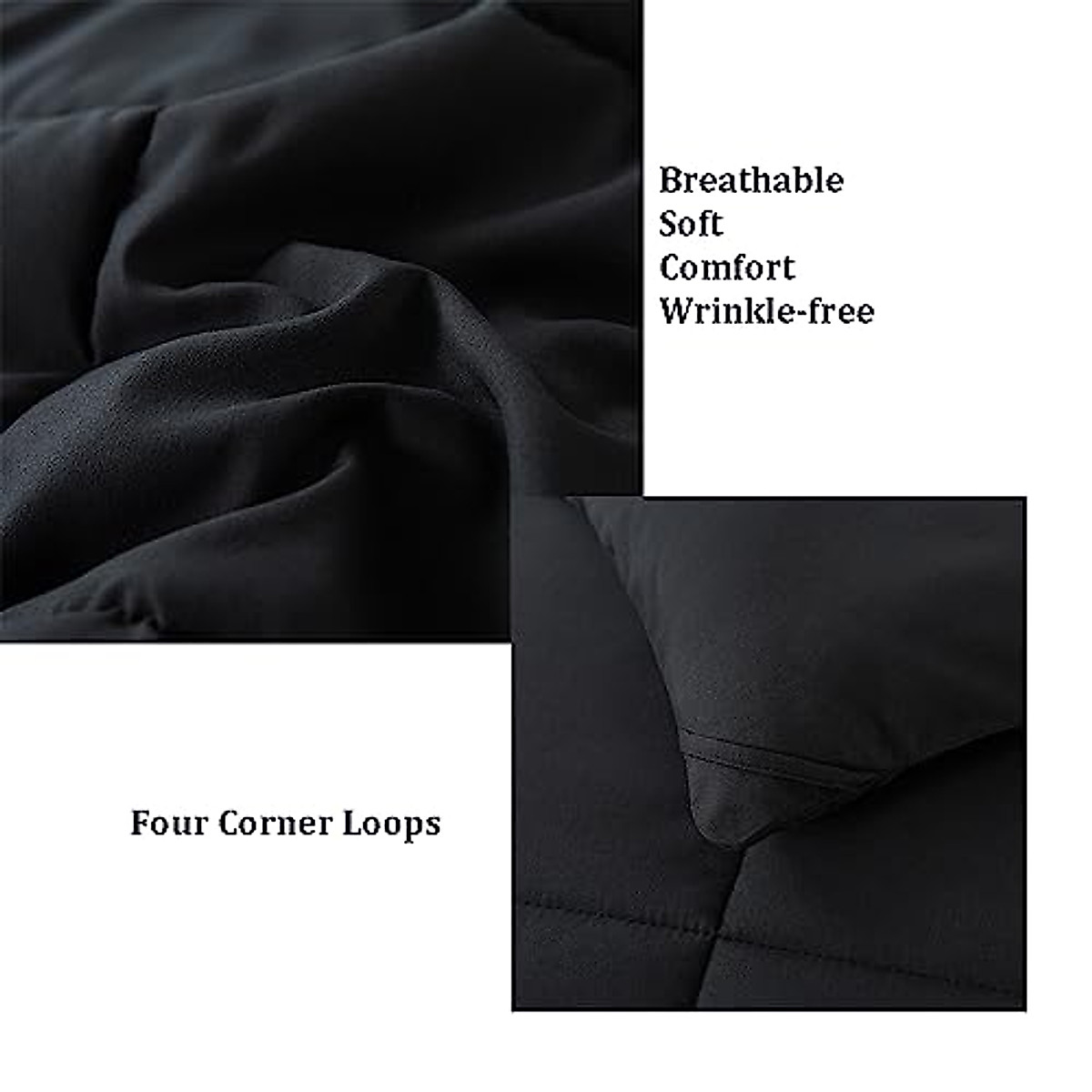 HOXXME Twin Size Comforter Set Black, All Seasons Bedding Comforters & Sets with Pillow Cases, 2 Pieces Lightweight Summer Duvet Insert, Down Alternative Bedding Set with 1 Pillowcases, 64"x88"