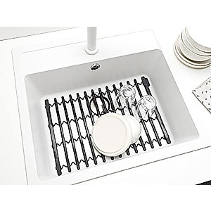 Brabantia Extendable Dish Drying Mat (Dark Gray) Silicone Washing Up Dish Draining Tray, Heat Resistant