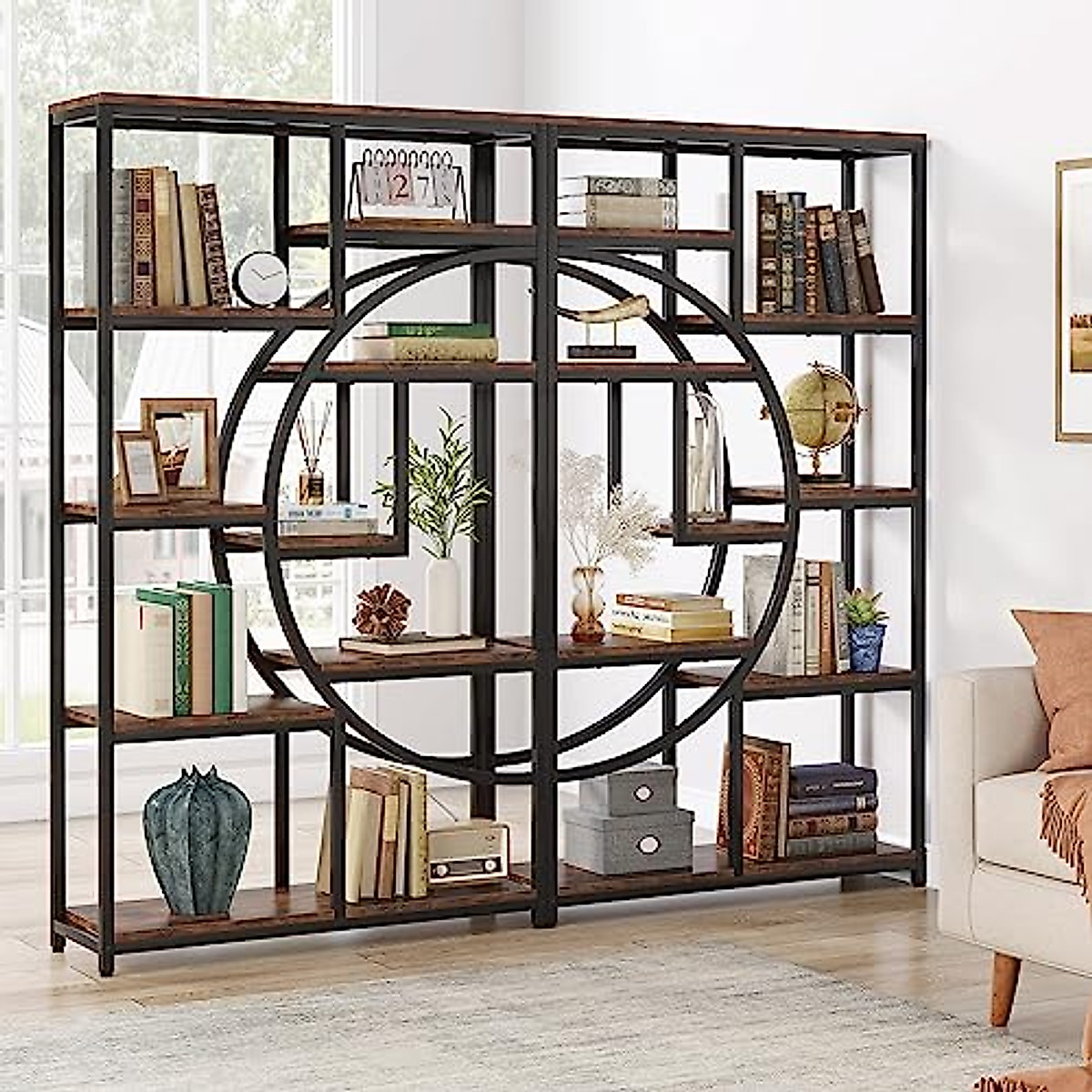 Tribesigns Bookshelf Industrial 5 Tier Etagere Bookcase, Freestanding Tall Bookshelves Display Shelf Storage Organizer with 9-Open Storage Shelf for Living Room, Bedroom