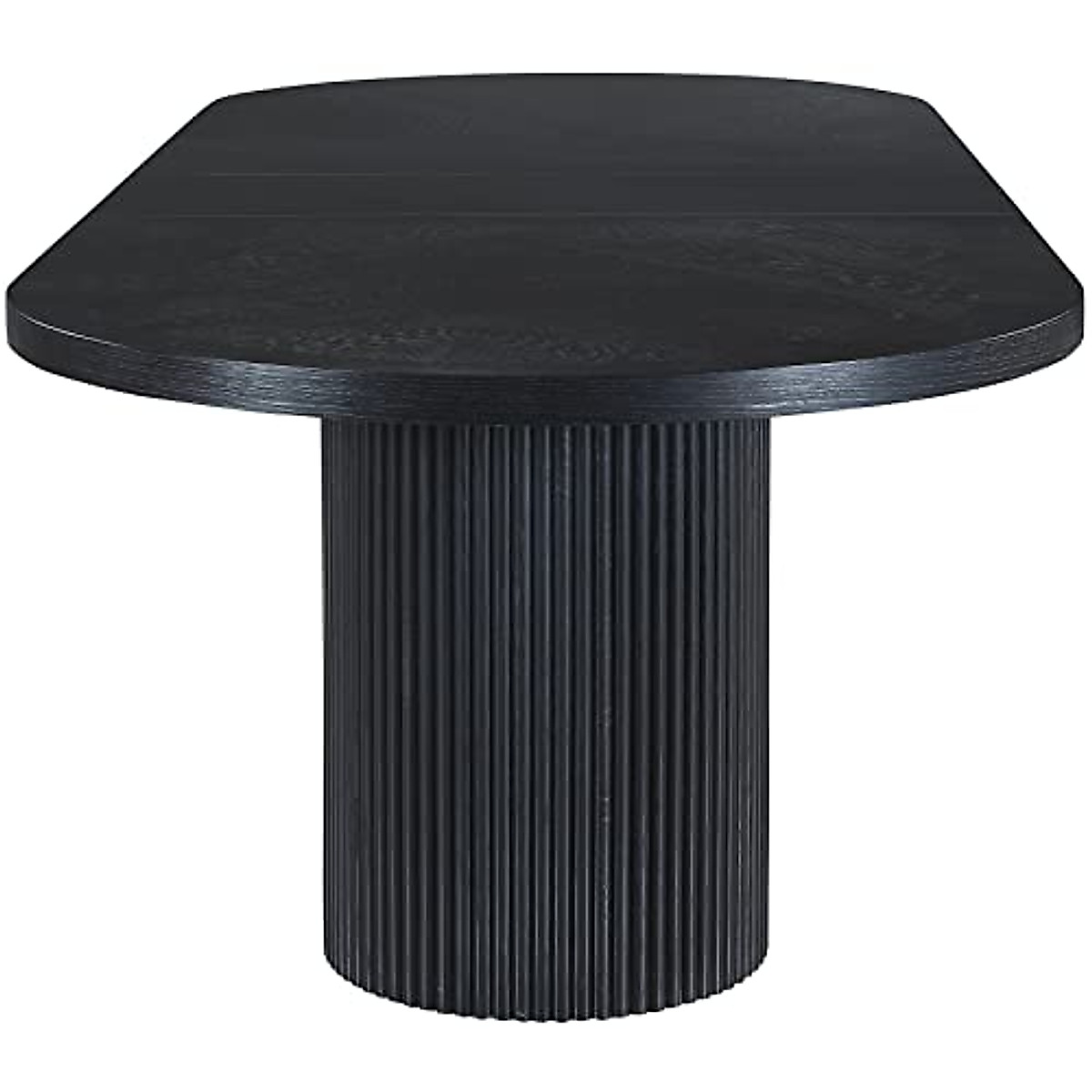Meridian Furniture 725Black-T Belinda Collection Mid-Century Modern Solid Wood Black Oak Veneer Dining Table, Oval Design, Fluted Bases, 2 Leaves Included, 90"/106.5"/123" W x 47.5" D x 31" H, Black