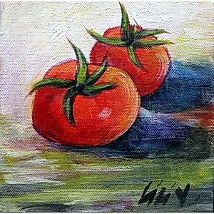 Fresh Tomato, Food Art, Kitchen Decor, Vegetables Oil Painting, Two Red Tomatoes Wall Decor