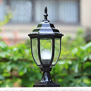 MODEBHD 38cm Antique Traditional Victoria Globe Glass E27 Garden Column Lamp European Retro Outdoor Waterproof Aluminum Post Light Courtyard Path Door Landscape Decorative Pillar Lights