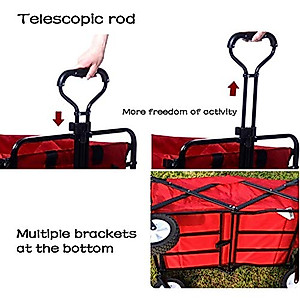 Suuim Collapsible Folding Wagon, Folding Wagon All Terrain Collapsible Utility Truck with Push Bar - Portable Rolling Heavy Duty 330 Lb Capacity Cart Buggy