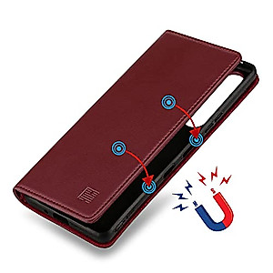 32nd Classic Series 2.0 - Real Leather Book Wallet Case Cover for Sony Xperia 1 III (2021), Real Leather Design with Card Slot, Magnetic Closure and Built in Stand - Burgundy