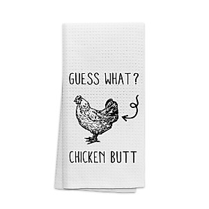 OHSUL Guess What Chicken Butt Highly Absorbent Kitchen Towels Dish Towels Dish Cloth,Funny Chicken Hand Towels Tea Towel for Bathroom Kitchen Decor,Chicken Lovers Farm Women Girls Gifts