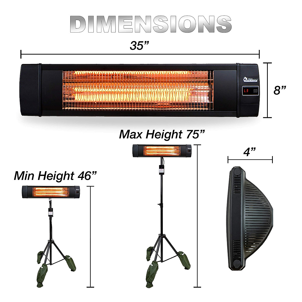 Dr Infrared Heater DR-338 Carbon Infrared Patio Heater with Tripod, Black, 23x40 Inches