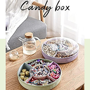 SOUJOY 2 Pack Divided Serving Tray with Lid, 11'' Plastic Round Veggie Tray, Reusable 5 Compartment Party Platter for Candy, Appetizer, Snack, Fruit, Nuts, Veggie, Parties