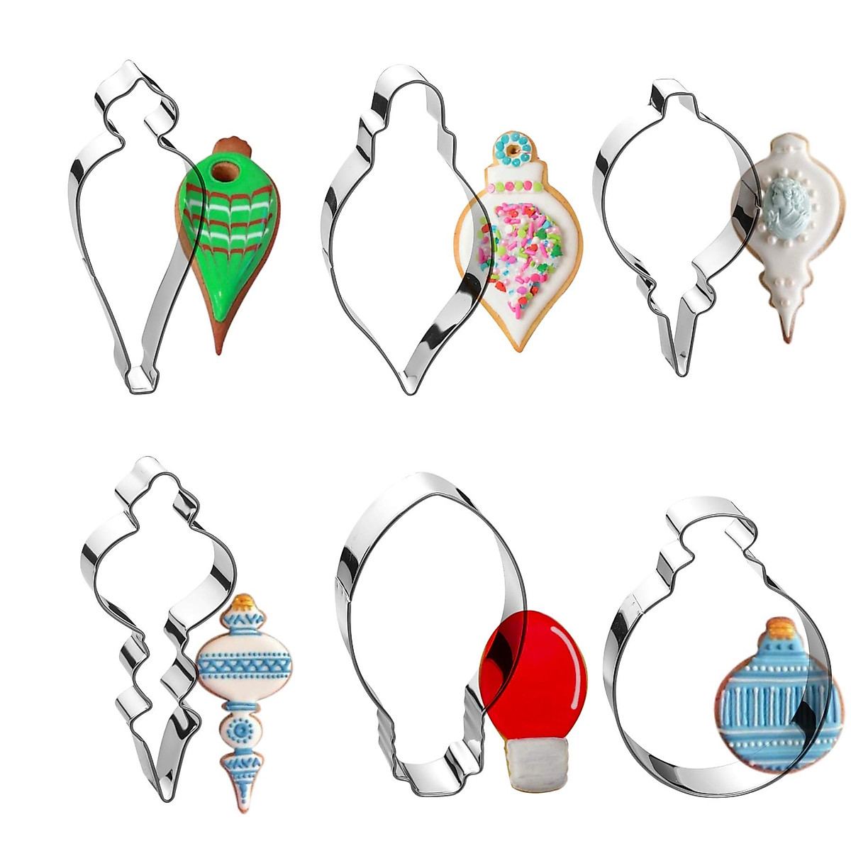 Christmas Ornament Cookie Cutter Set -6 Pieces In Assorted Designs - Stainless Steel