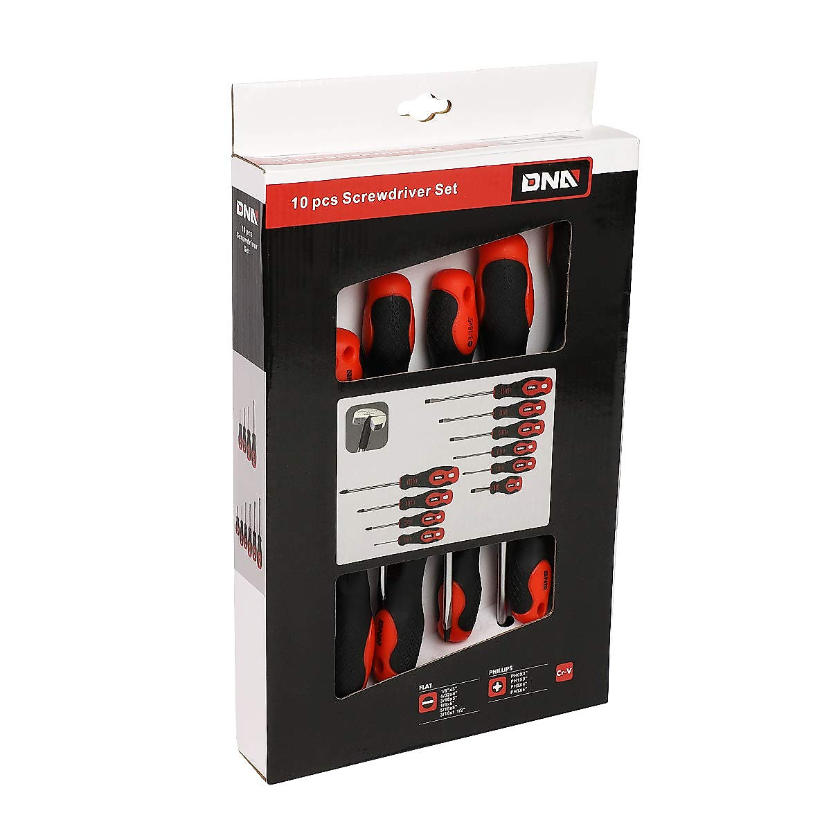 DNA Motoring TOOLS-00079 10 PCs Chromoly Steel Non-Slip Handle Grip Flat/Cross Screwdriver Set Tool Set