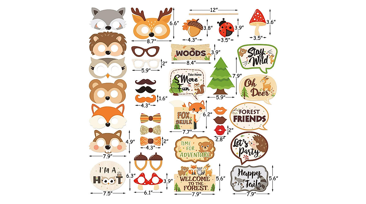 35 PCS Woodland Animal Photo Booth Props for Parties