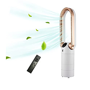 Ocean Loong Bladeless Tower Fans with Remote Control, 28 inch Quite Cooling Fan with 120° Oscillation & 270°Tilt Head, 9 Hours Timer, 9 Speeds Air Circulator for Bedroom Office Home, White/Gold