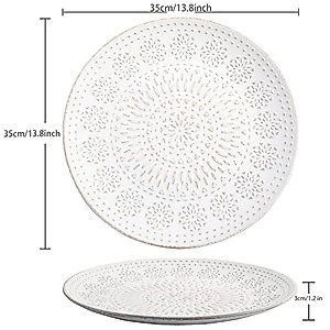 14 Inch White Round Decorative Serving Tray for Coffee Table, White Decorative Tray for Home Decor Dining Table Farmhouse Kitchen Countertop Centerpiece Valentine's Day Easter Halloween Christmas