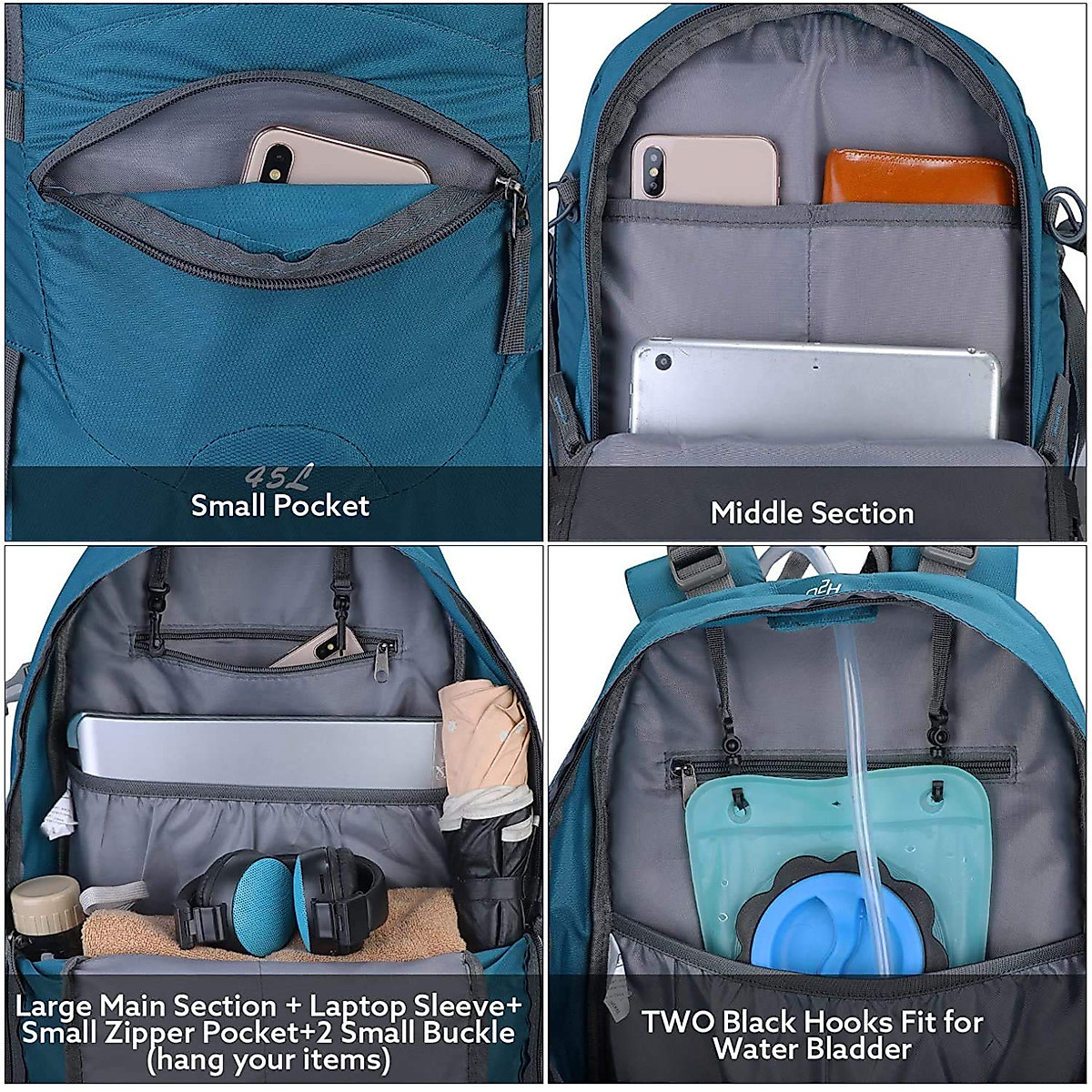 G4Free 45L Hiking Travel Backpack Waterproof with Rain Cover, Outdoor Camping Daypack for Men Women(Grey Blue)