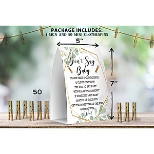 Don't Say Baby Set - One 5x7 Sign and 50 Mini Clothespins, Baby Shower Games, Baby Shower Decoration, Gender Neutral Baby Shower - MsJb010