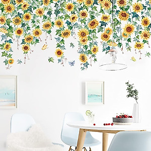 Runtoo Sunflower Wall Stickers Hanging Vines Floral Wall Art Decal for Kitchen Girls Bedroom Bathoom Kids Wall Decor
