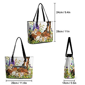 Womens Handbag White Horse Cat Leather Tote Bag Top Handle Satchel Bags For Lady