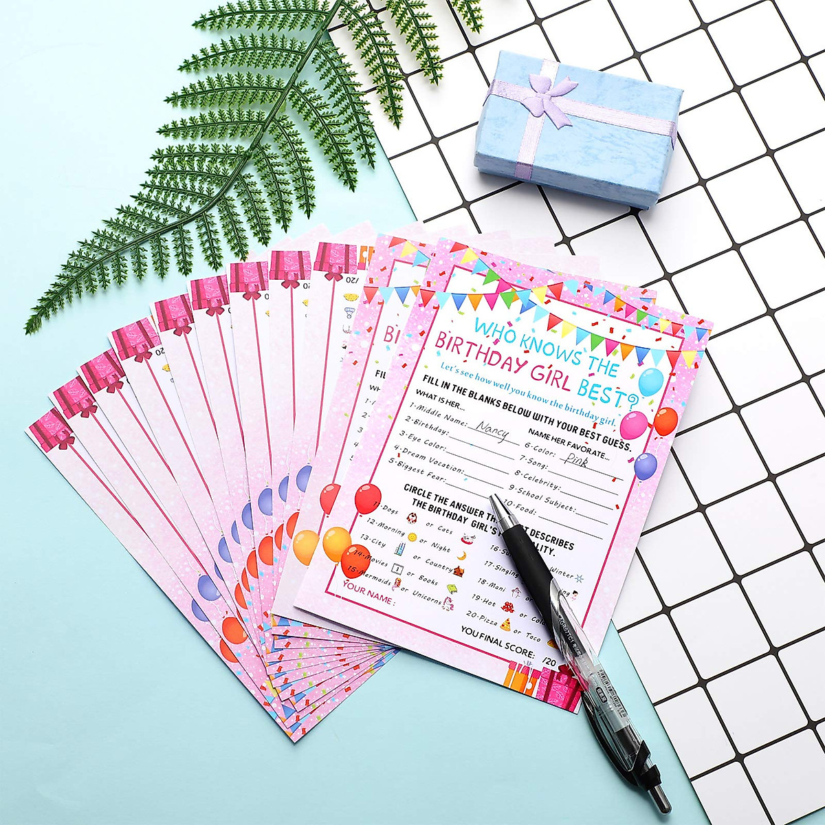 Skylety The Birthday Girl Best, 50 Pieces Birthday Party Activity Game Card Set Who Knows Her Best Girl Birthday Party Activity Notebook Themed Party Decorations