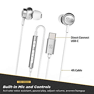 Scosche iDR500CW-XVSP2 Earbuds with Noise Isolating Ear Cushions for USB-C Devices in White/Silver