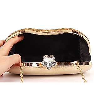 Felice Ann Mini Flower Rhinestone Studded Metal Top-Handle Bag Evening Clutch Chain Strap Cross Body Shoulder Bag