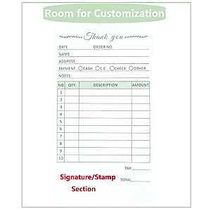 Thank You Receipt Book for Small Businesses 4x7 inches 2-Part Carbonless White Yellow 50 Sets 100 Sheets per Book with Wrap Around Cover Blank Signature Stamp Section 1 Pack Green