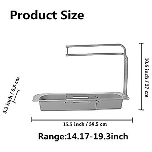 Telescopic Sink Holder,Expandable Storage Drain Basket Rack, Adjustable Expandable Sponge Soap Holder Drainer Sink Tray with Dishcloth Drying Rack for Home Kitchen Sink (Gray)