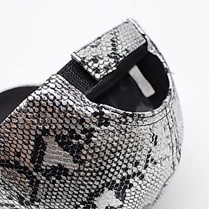 LABANCA Unisex Snakeskin Baseball Cap PU Leather Casual Trucker Baseball Cap Hat, Silver