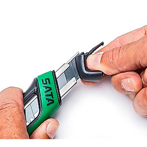 SATA T-Series 18MM Snap Blade Utility Knife, with a Built-In Blade Snapper, Steel Blade Sleeve and a Green Ergonomic Soft Grip - ST93482