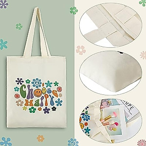 4 Pack Aesthetic Canvas Tote Bag Women Reusable Grocery Shopping Bag Cute Preppy Shoulder Bag Back to School Gift Bag (Funny Style)