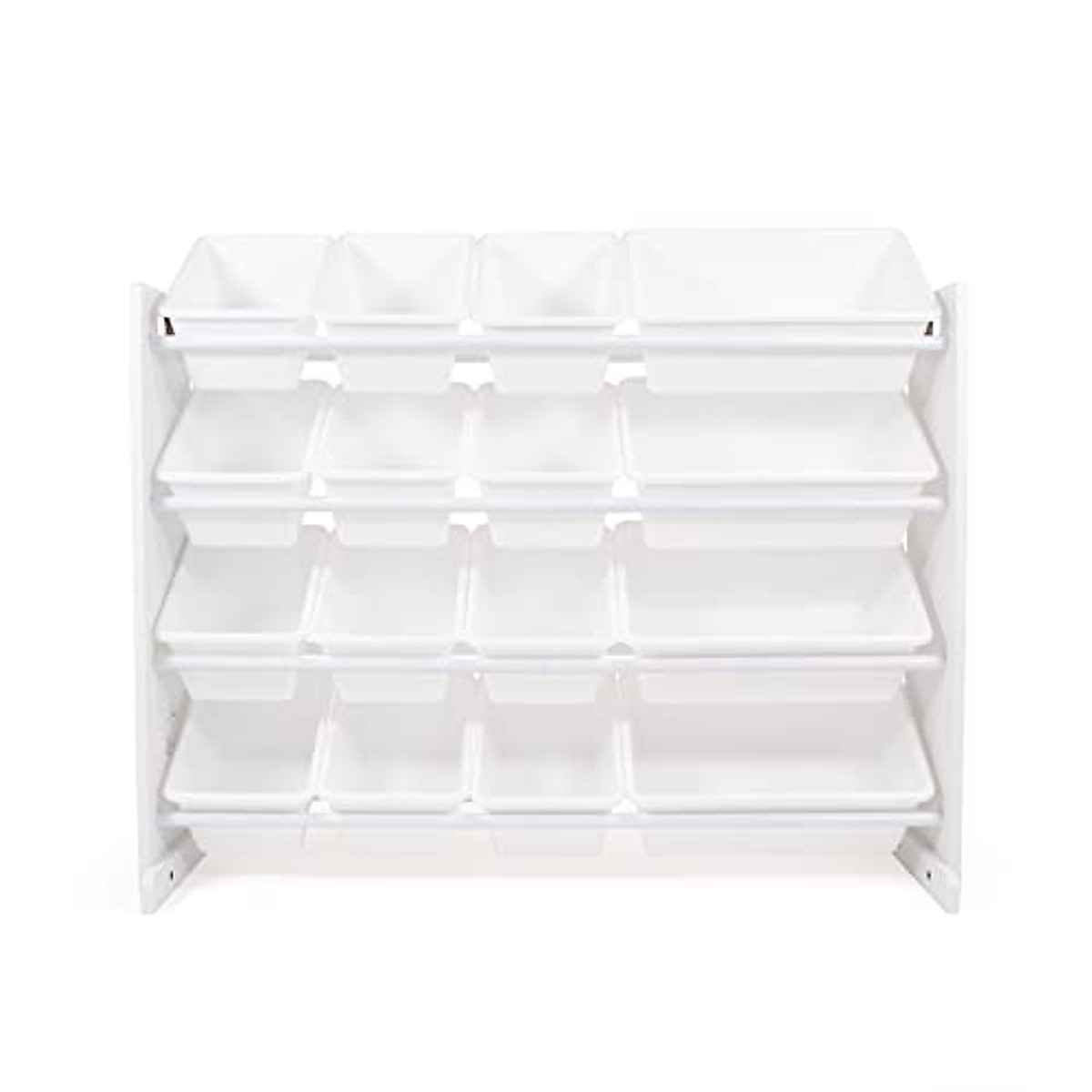 Humble Crew, White Kids Wood Square Table and 2 Chairs Set & Extra-Large Toy Organizer, 16 Storage Bins, White/White