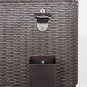 80 Quart Qt Rolling Cooler Ice Chest Beverage Cart, Dark Brown Wicker Faux Rattan Ice Tub Trolley, Portable Outdoor Backyard Patio Deck Party Drink Beverage Bar, Wheels with Shelf & Bottle Opener