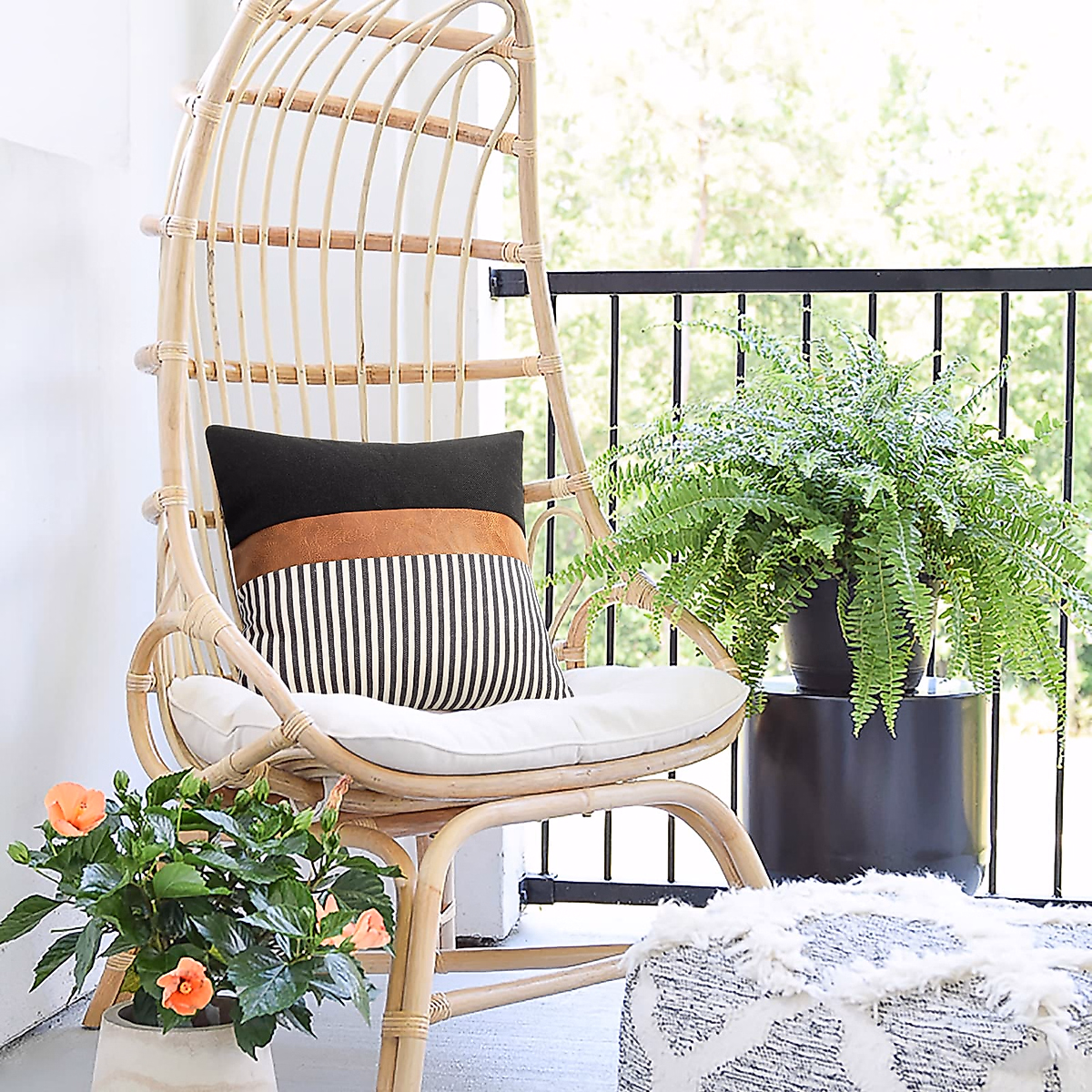 cygnus 20x20 Pillow Covers Set of 2 Farmhouse Decor Stripe Patchwork Linen Throw Pillow Covers Modern Faux Leather Covers for Couch Sofa,Black