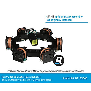 Quicksilver 821935A5 Ignition Stator Assembly for Mercury V-6, 225-250 HP, Race 300 HP EFI and 3.0L Mercury and Mariner 2-Cycle Outboards