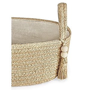 Mkono Small Storage Basket for Toilet Tank Top Boho Bathroom Decor Jute Rope Toilet Paper Tray Back of Toilet Organizer for Shelf Bedroom Living Room, Jute, 1 Pack, 13" L x 6" W