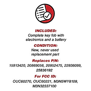 KeylessOption Keyless Entry Remote Car Key Fob Alarm for Chevy Colorado Silverado GMC Canyon Sierra M3N-32337100