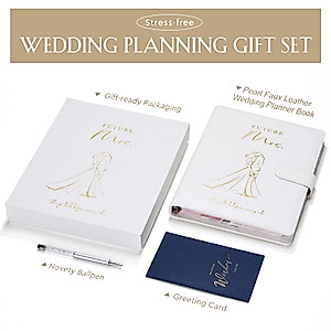 AW BRIDAL Wedding Planner Book and Organizer for The Bride To Be Gifts Future Mrs Gifts Engagement Gifts For Women∣Leather Hardcover Wedding Planning Book Budget Planner Binder with Pen and Gift Box
