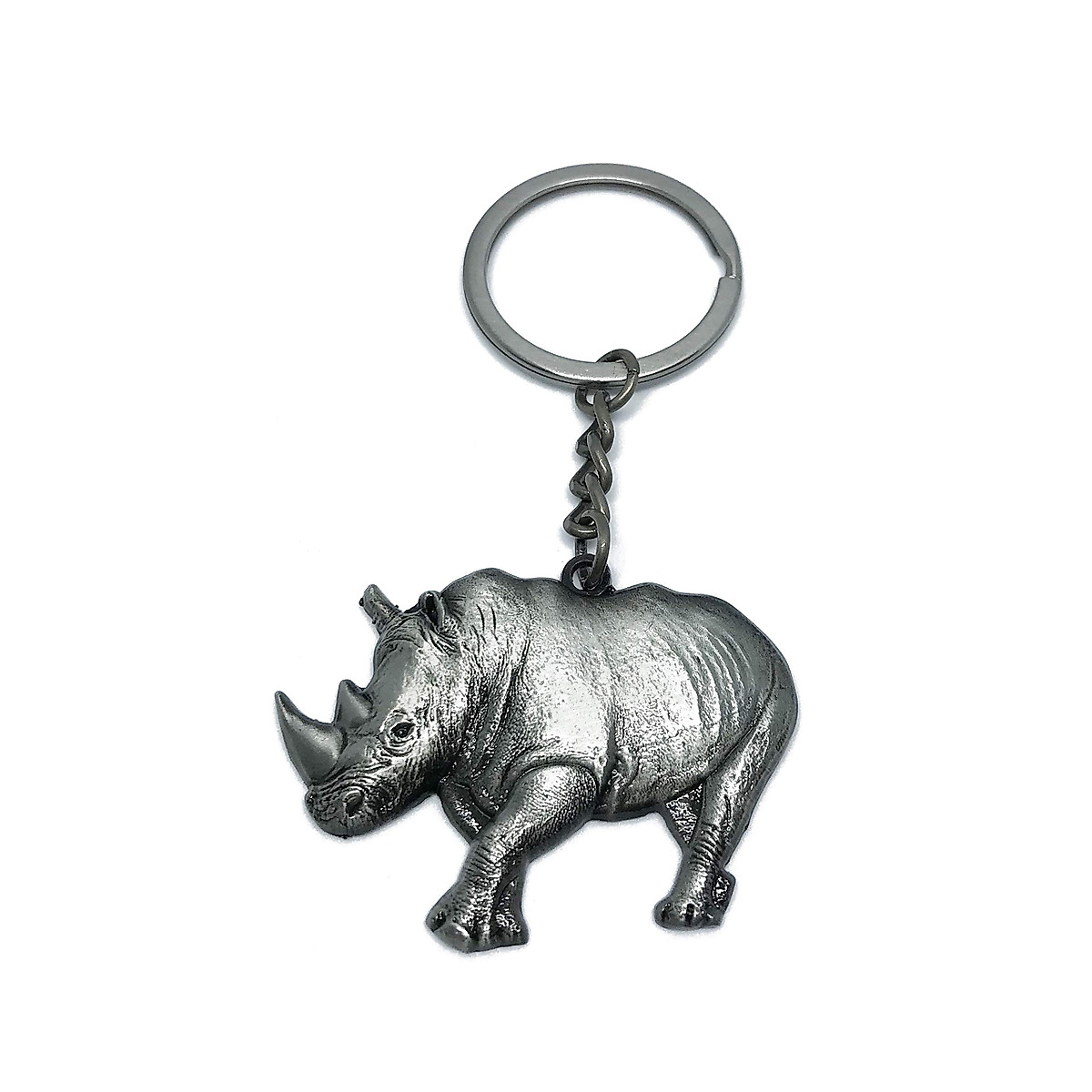 Sonoran Souvenirs RHINOCEROS Pewter Keychain - Good Luck Charm Rhino Decorative Safari Jungle Animals