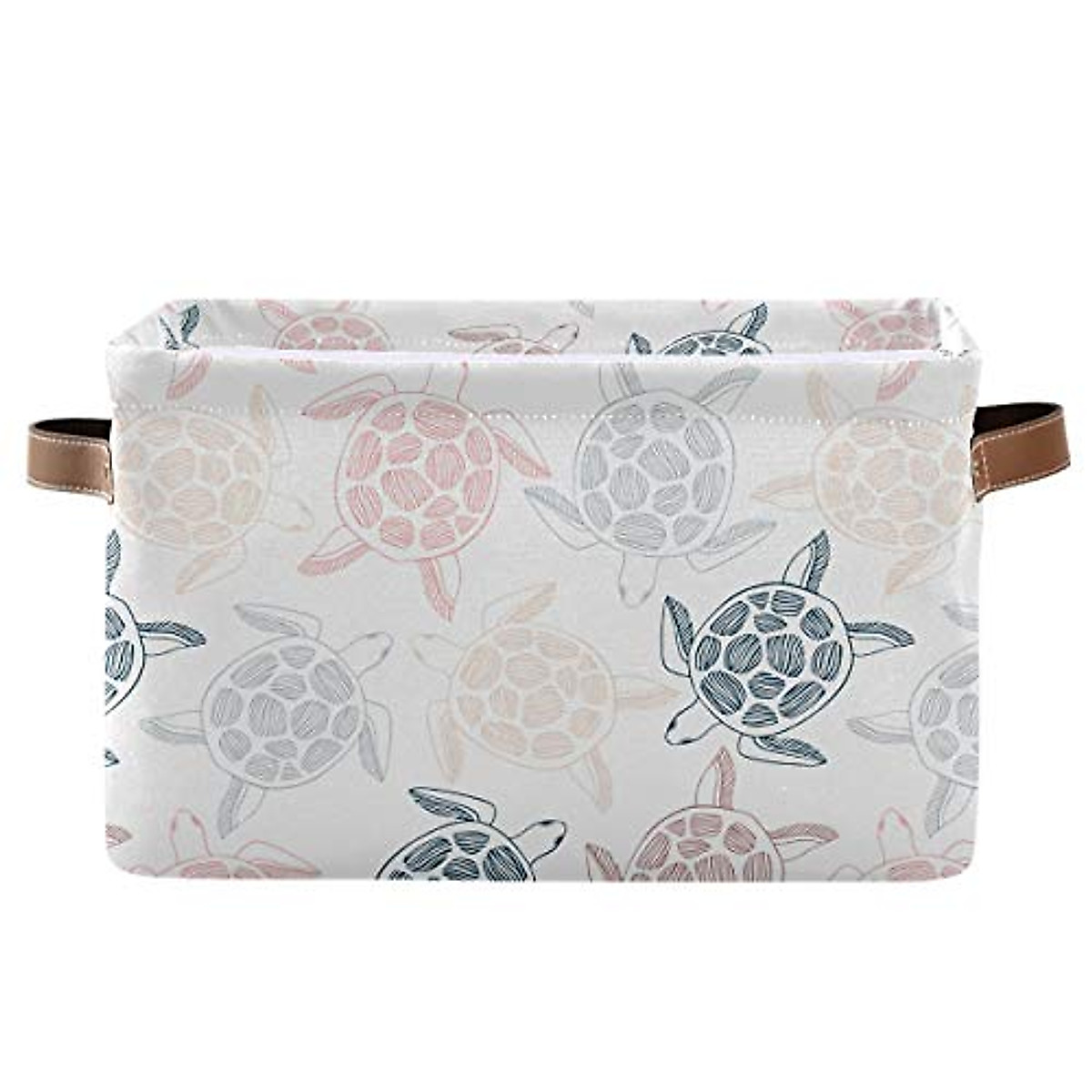 KEEPREAL Large Storage Basket Bin Sea Turtles Pattern Storage Cube Box Foldable Canvas Fabric Collapsible Organizer with Handles for Home Office Closet