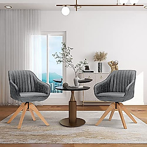 Giantex Swivel Accent Chair for Desk - Set of 2 Armchair Without Wheel, Leathaire Fabric Padded Comfy Mid Century Modern Desk Chair for Home Office Study Meeting Room Small Space, Gray