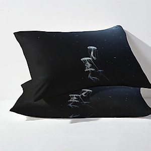 Jellyfish Sheets Full Size, Marine Life Bed Sheets, Patterned Bedding Sheets & Pillowcases 4 Piece Set - Soft Microfiber Deep Pocket Fitted Sheet & Flat Sheet & 2 Pillow Cases K2-&-76