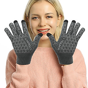 ViGrace Winter Warm Touchscreen Gloves for Men and Women Touch Screen Fleece Lined Knit Anti-Slip Wool Glove (Gray, Medium)