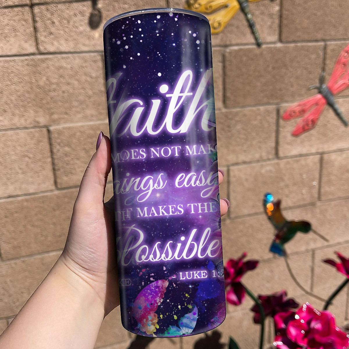 CERMELUS Butterfly Faith Cross 20oz Skinny Tumbler, Stainless Steel Double Wall Insulated Cup With Lid And Straw Multi, Bible Verse Christian Tumbler, Gifts for Women, Men, Mom, Daughter, Friends