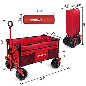 Utility Folding Wagon Garden Carts with Wood Roll Table, Heavy Duty Wagon Shopping Cart for Sports Outdoor Camping Fishing (with Wood Roll Table)