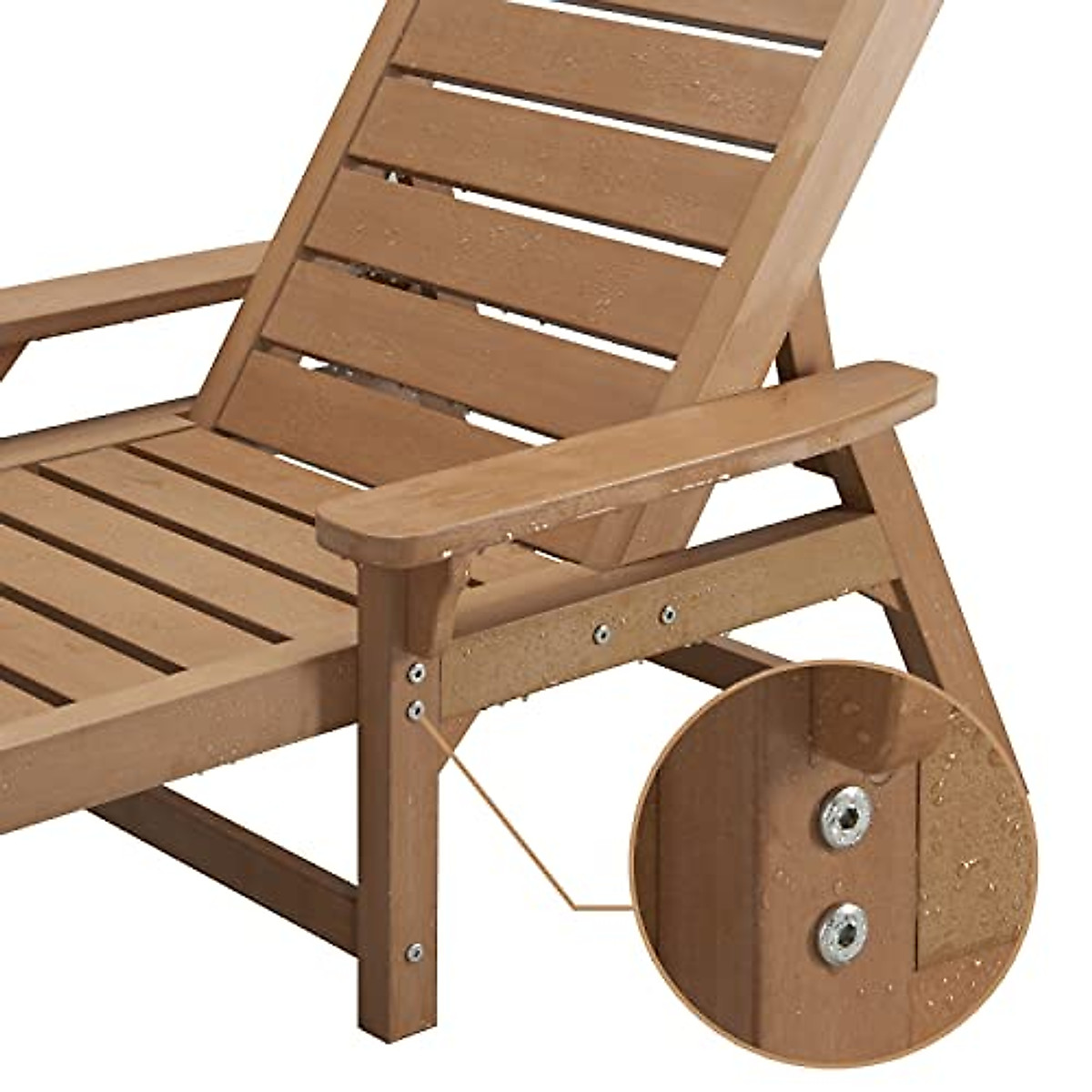 Psilvam Chaise Lounges Set of 4, Lounge Chairs with Adjustable Backrest, Supports Up to 350 lbs, All Weather Recliner Poly Lumber Lounges Bed for Poolside, Porch, Patio(Light Brown) (4)