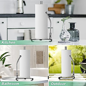 Paper Towel Holder Stand for Kitchen,Upgraded Countertop freestanding Paper Roll Holder for Kitchen Bathroom Outdoor, Flexible Tension Arm Weighted Base Suction Cups for Stability,Easy One Hand Tear