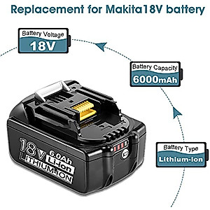 2 Packs 18V 6.0Ah BL1860B Battery Replacement for Makita 18v Battery Lithium BL1815 BL1820 BL1830 BL1840 BL1850 LXT-400 Cordless Power Tools Batteries with LED Indicator