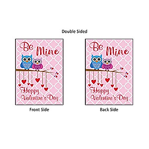 Be Mine Owl Garden Flag - Pink Valentine's Day Yard Decor - Double Sided Valentines Day Flags - Owls Hearts Welcome Sign Decoration by Jolly Jon
